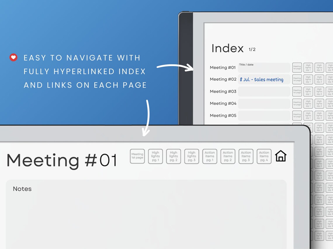 Remarkable 2 Templates Meeting Book, Meeting Notes, Hyperlinked PDF ...