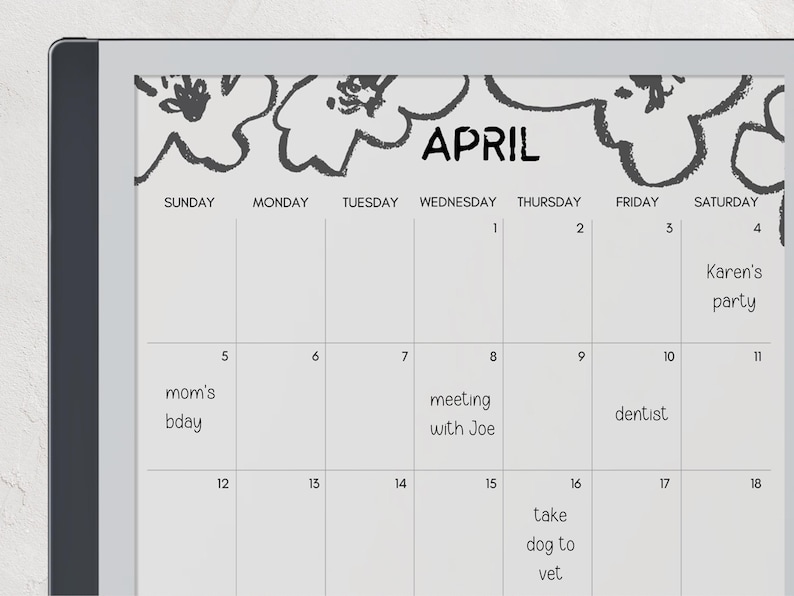 2026 Calendar Template for E-ink Tablet as Remarkable 2, Paper Pro ...