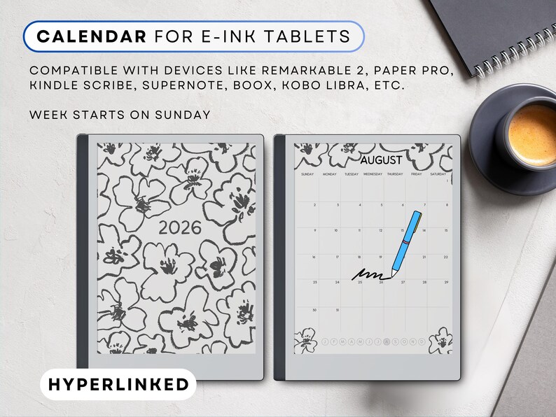 2026 Calendar Template for E-ink Tablet as Remarkable 2, Paper Pro ...