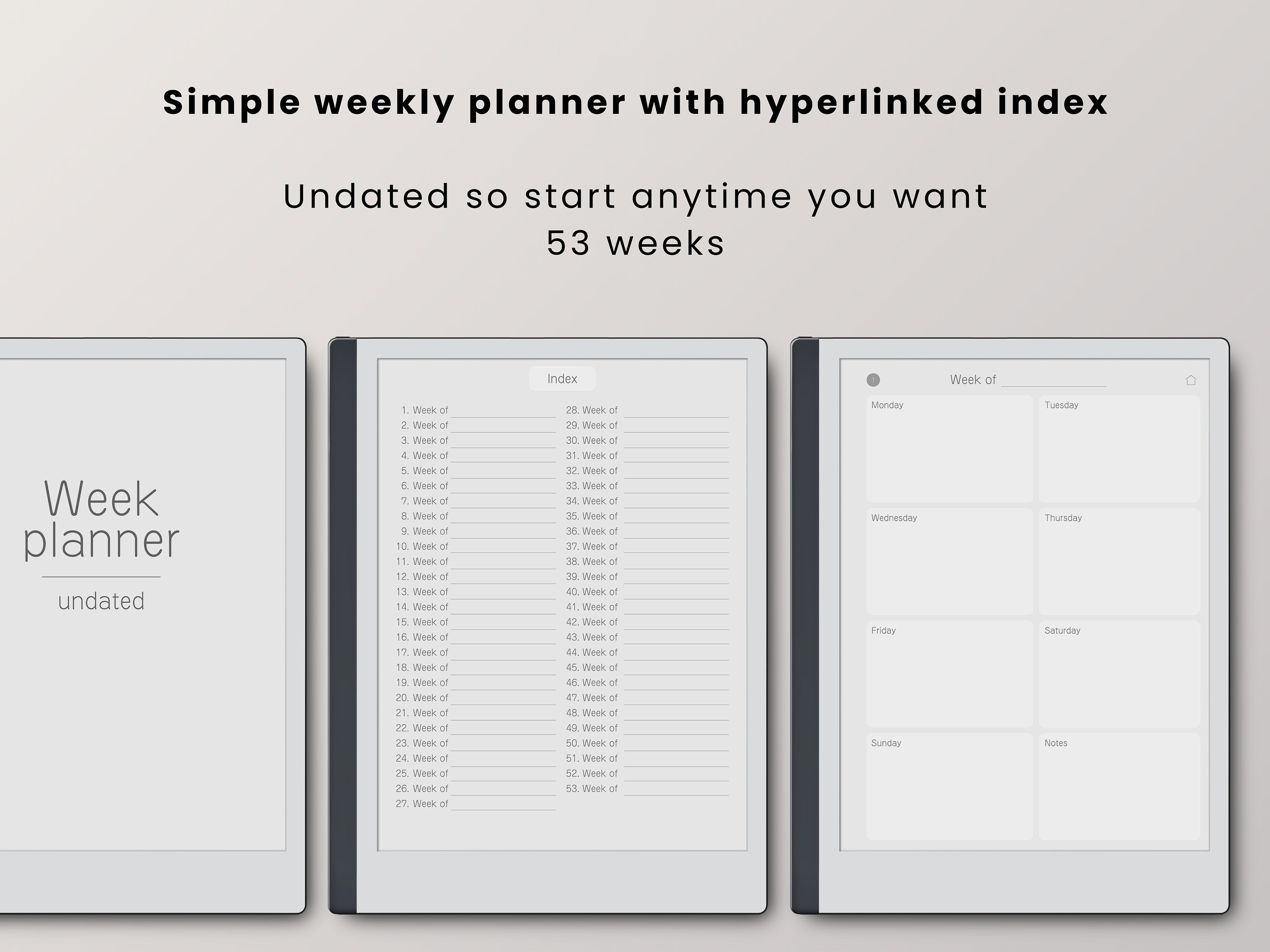 Simple Week Planner for E-ink Tablets, Weekly Planner, Digital Planner ...