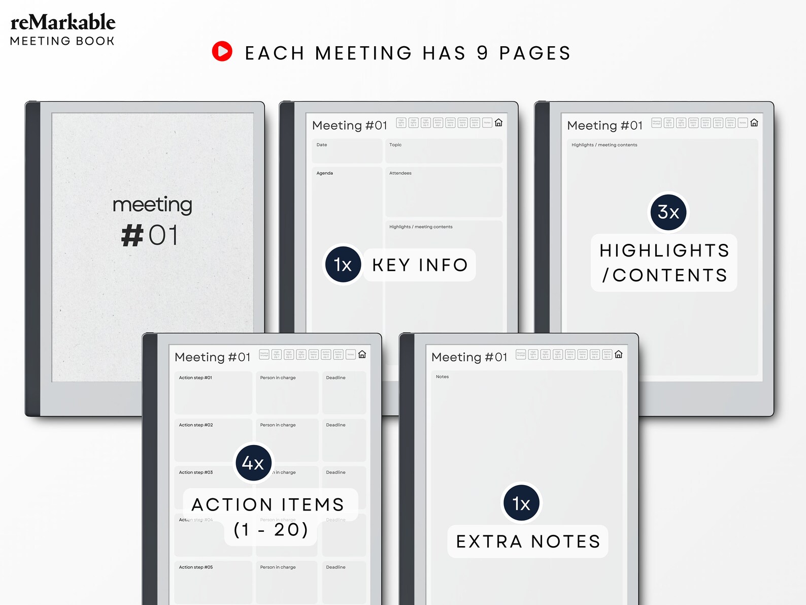 Remarkable 2 Templates Meeting Book, Meeting Notes, Hyperlinked PDF ...