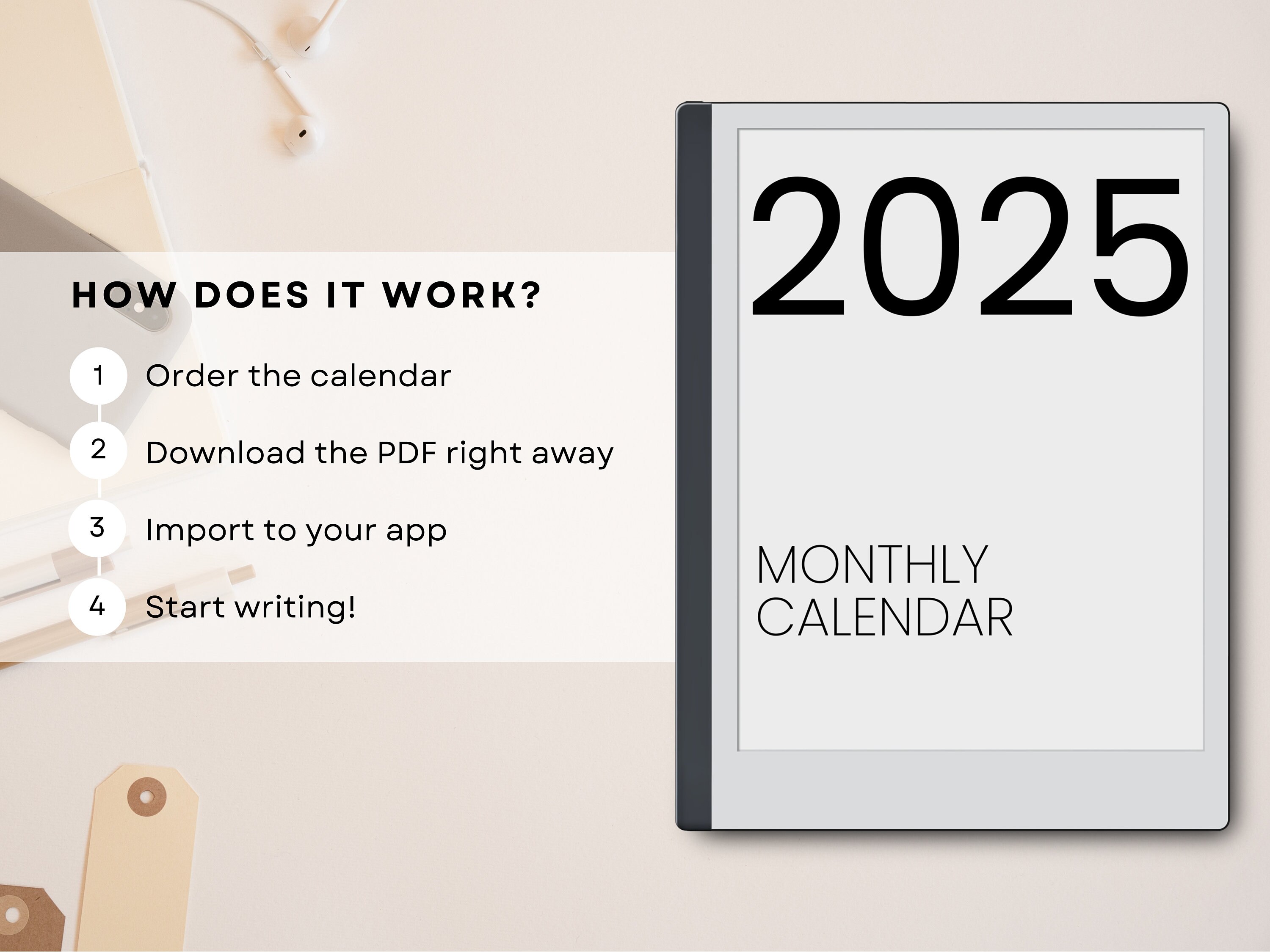 2025 Calendar Template for E-ink Tablet, Monthly Calendar, Paper Tablet ...