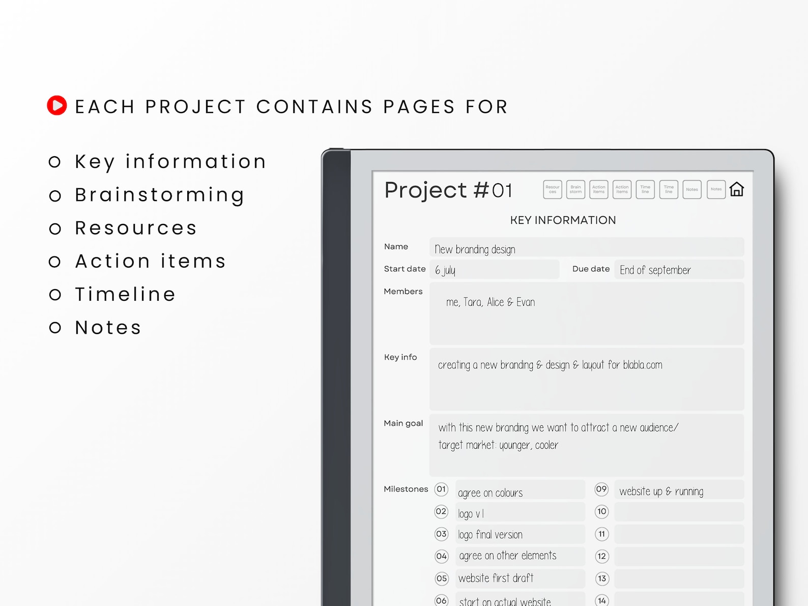 Template Project for E-ink Tablet, Project Planner, Interactive PDF ...