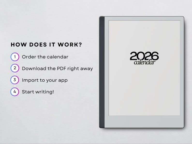 2026 Calendar Template for E-ink Tablet as Remarkable 2, Paper Pro ...