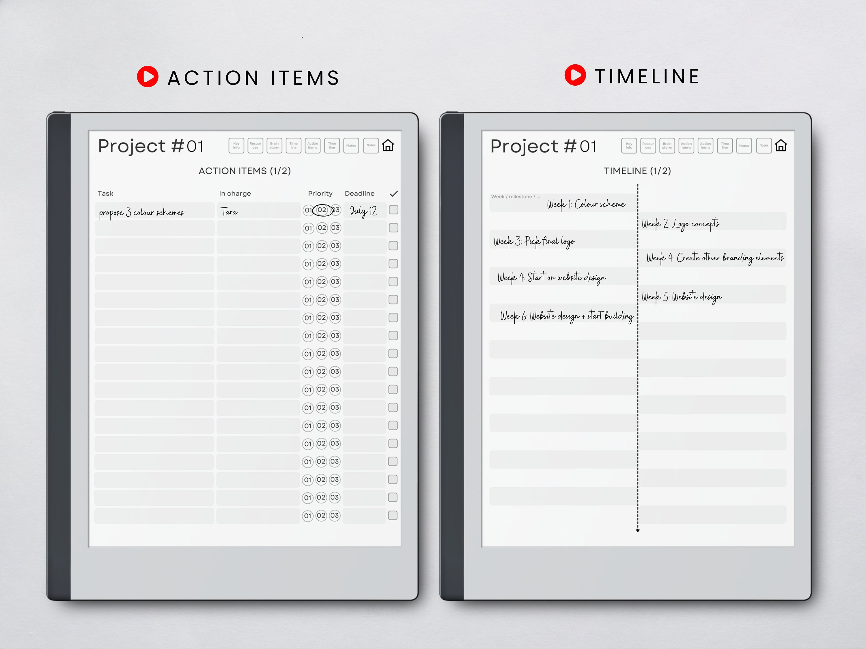 Project Planner Template for E-ink-tablet, Interactive PDF, Timeline ...