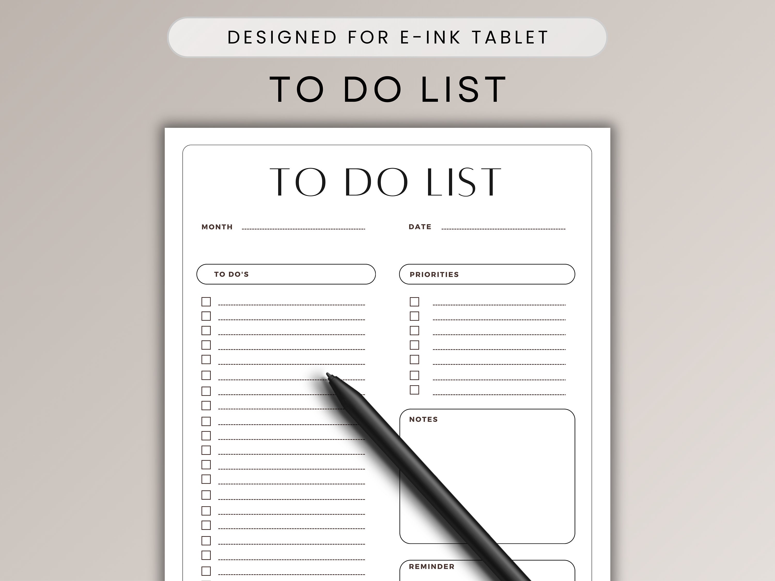 To Do List Template for E-ink Tablet, Daily Todo List, Tasks, Checklist ...