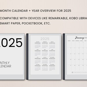 2025 Calendar Template for E-ink Tablet, Monthly Calendar, Paper Tablet ...
