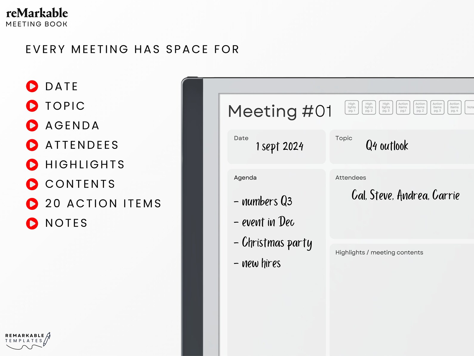 Remarkable 2 Templates Meeting Book, Meeting Notes, Hyperlinked PDF ...