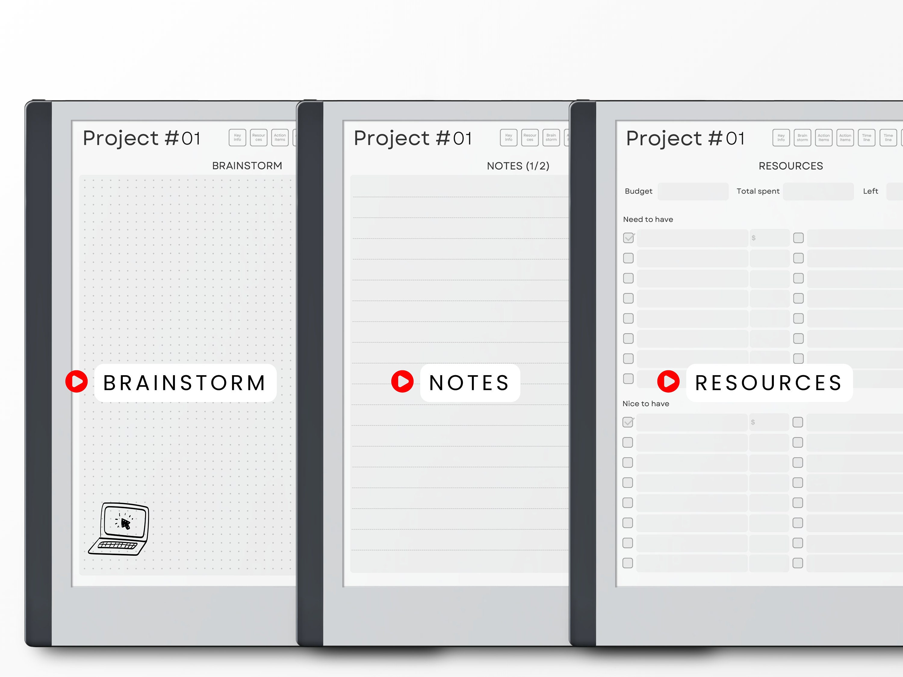 Template Project for E-ink Tablet, Project Planner, Interactive PDF ...