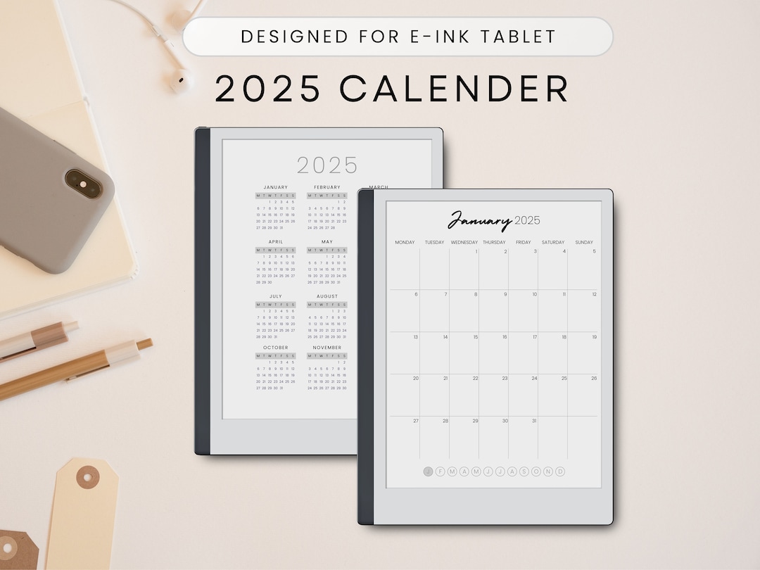 2025 Calendar Template for E-ink Tablet, Monthly Calendar, Paper Tablet ...