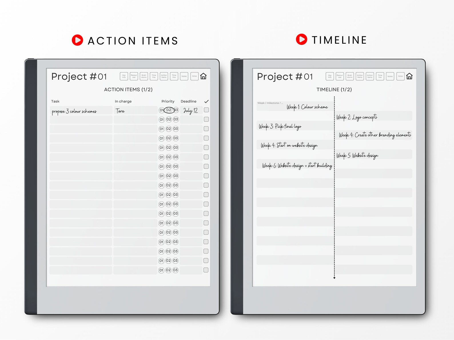 Template Project for E-ink Tablet, Project Planner, Interactive PDF ...