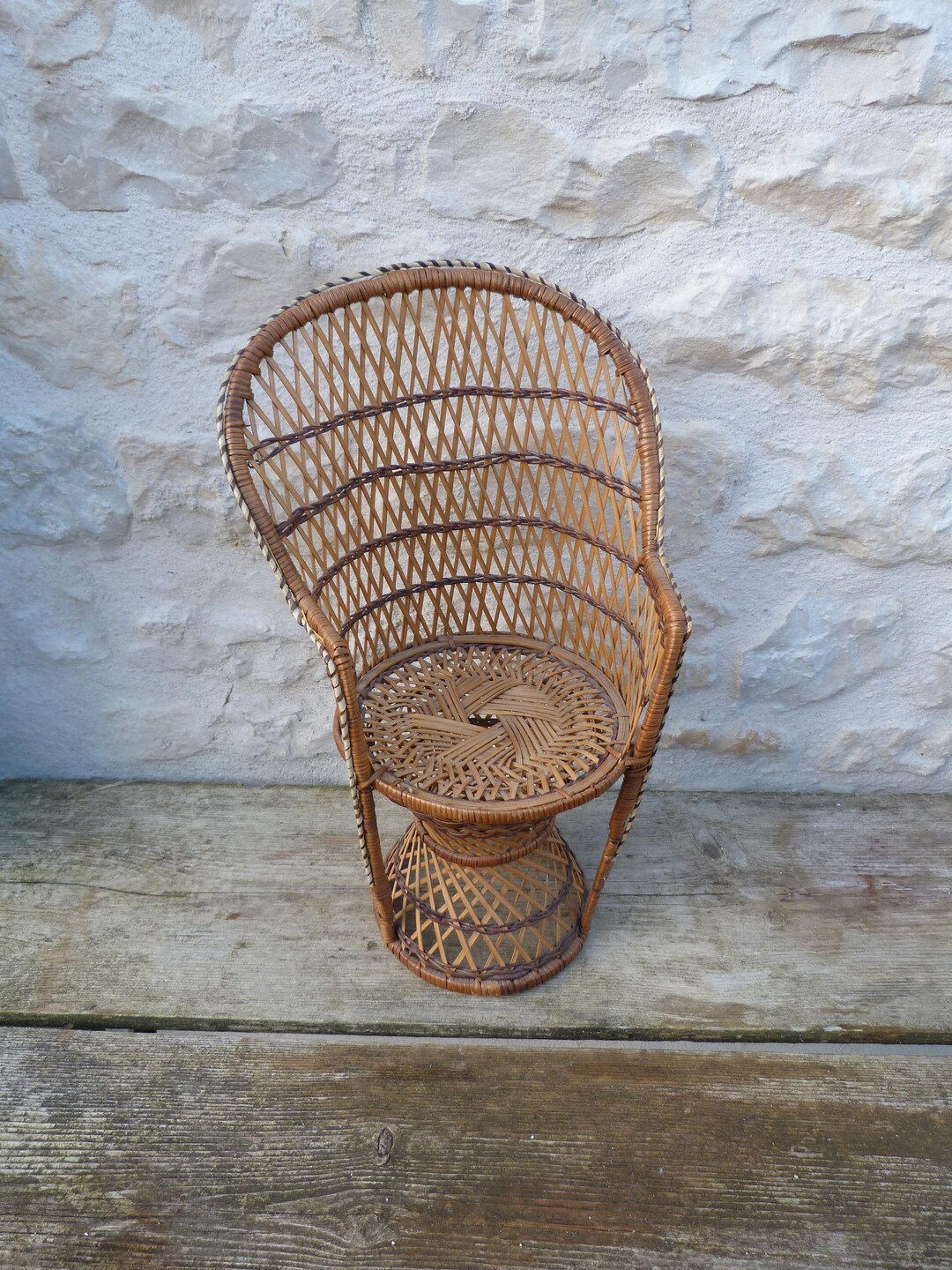Antique Vintage Doll Chair Miniature Peacock Chair Wicker Rattan Doll ...