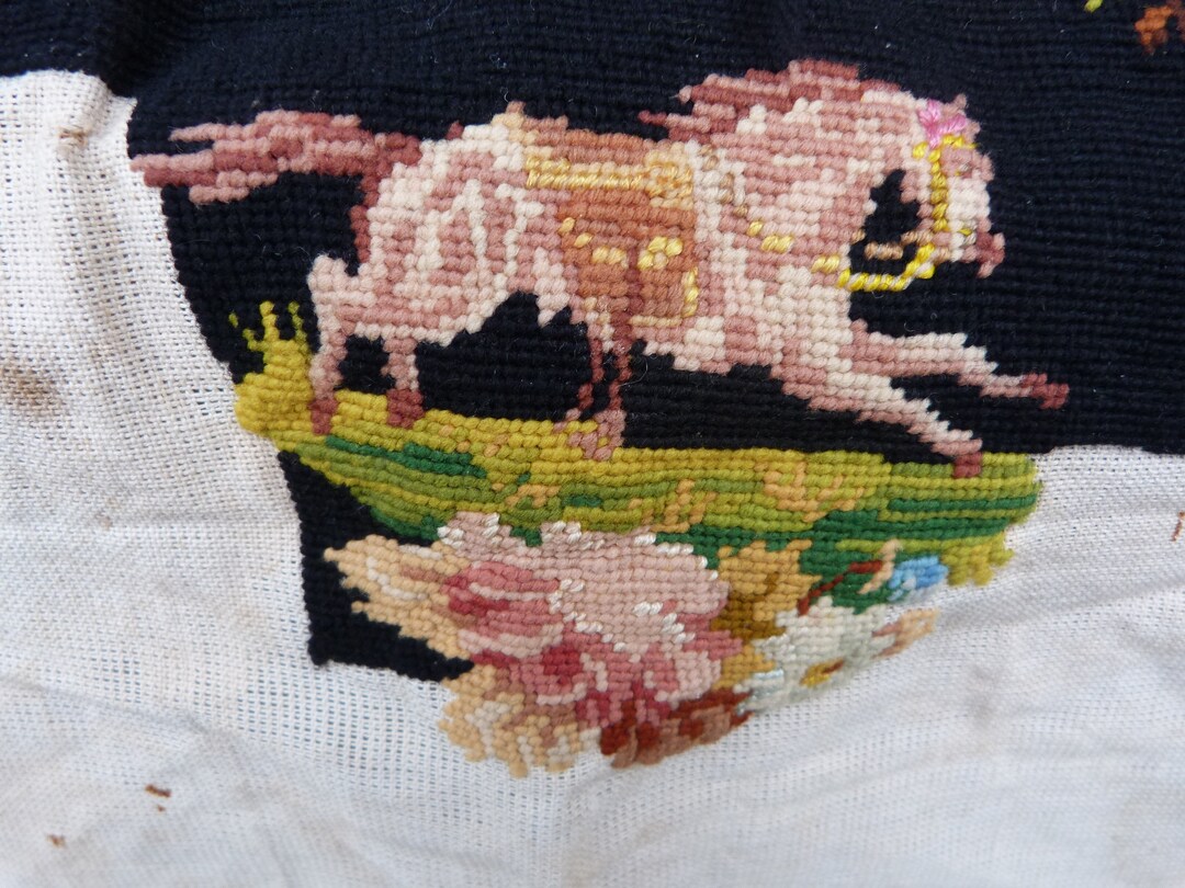 Antique Old French Unfinished Needlepoint Tapestry Top of Chair ...
