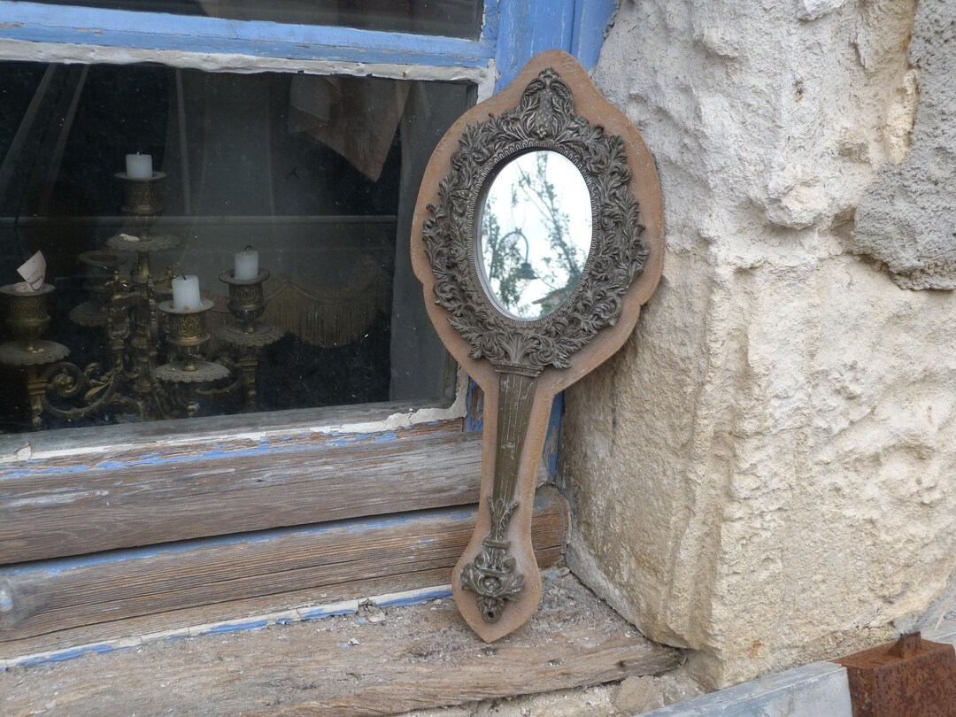 Antique Carved Wood Face Hand Mirror Old French - Etsy