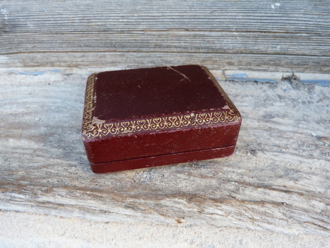 Vintage Old French Jewelry Jewellers Box Burgundy and Gilted Garland ...