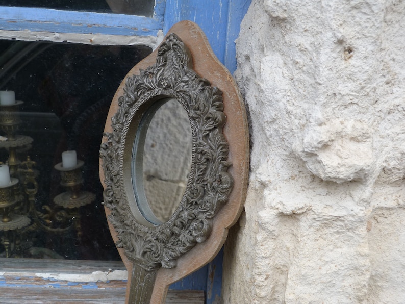 Antique Carved Wood Face Hand Mirror Old French - Etsy