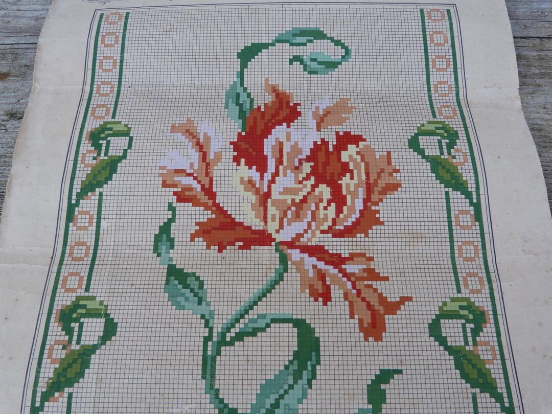 Vintage Antique Victorian Cross Stiched Sample Pattern for Tapestry ...