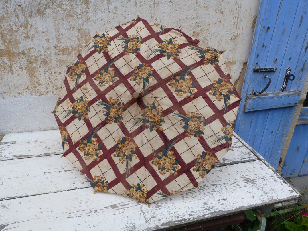 Vintage Antique French 1900/1910s Edwardian Floral Cotton Parasol ...