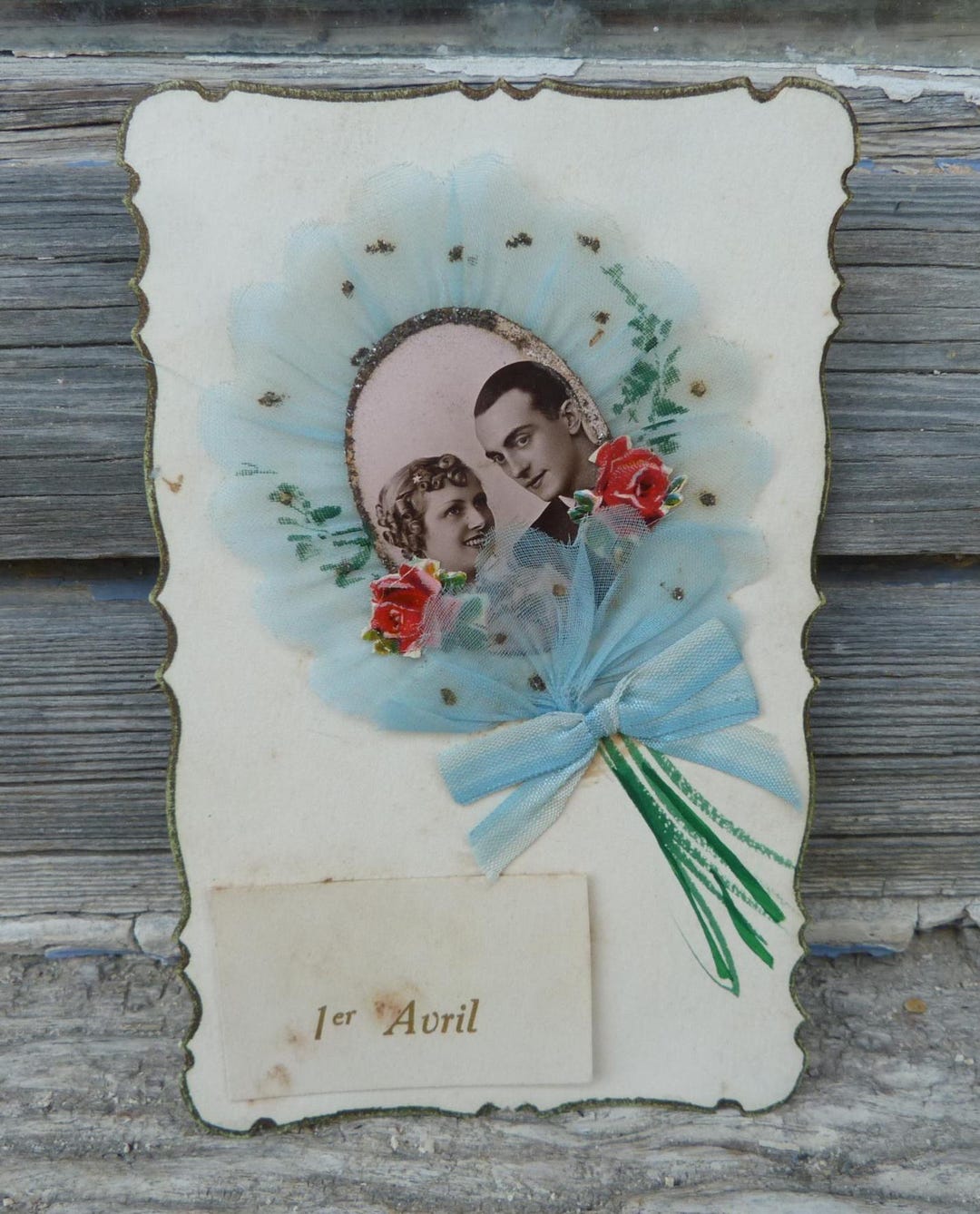Vintage 1940/40s Old French Fancy Postcard Adorned With Ribbons ...