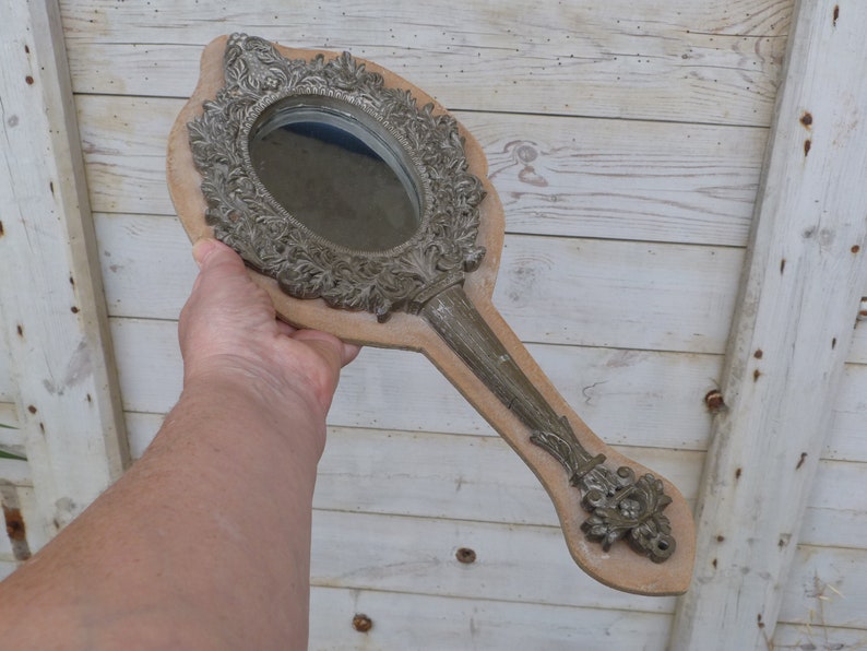 Antique Carved Wood Face Hand Mirror Old French - Etsy