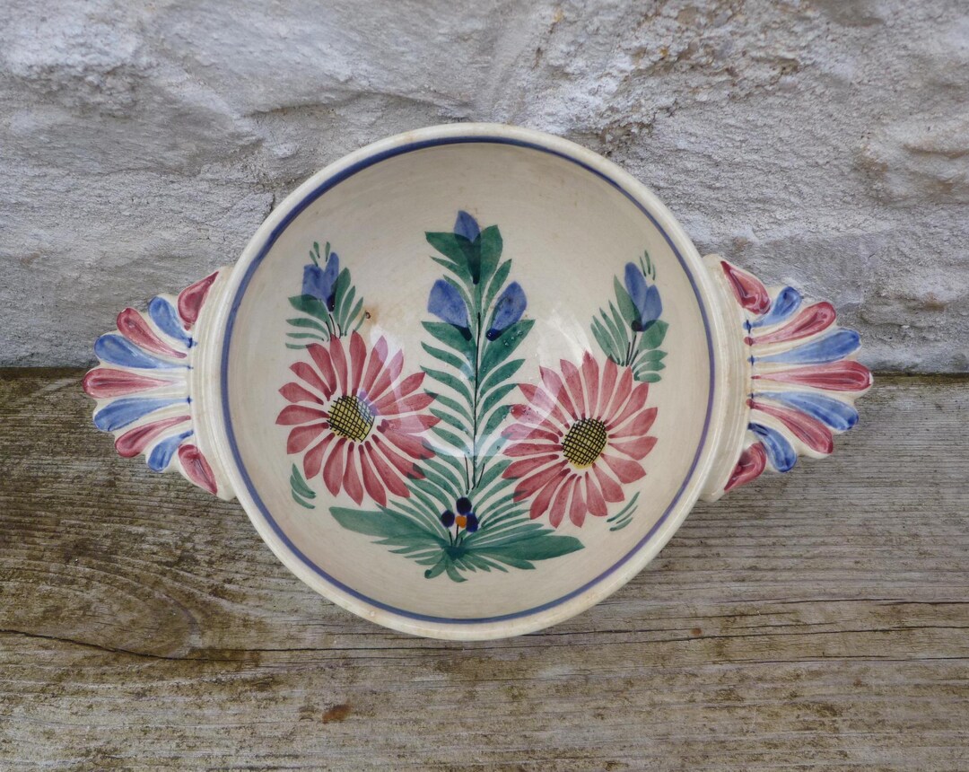 Vintage Old French HB Quimper Big Bowl Brittain - Etsy