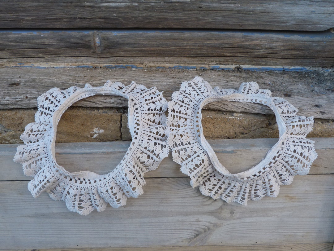 Vintage Old French White Crochet Lace Ruffles Set of 2 - Etsy