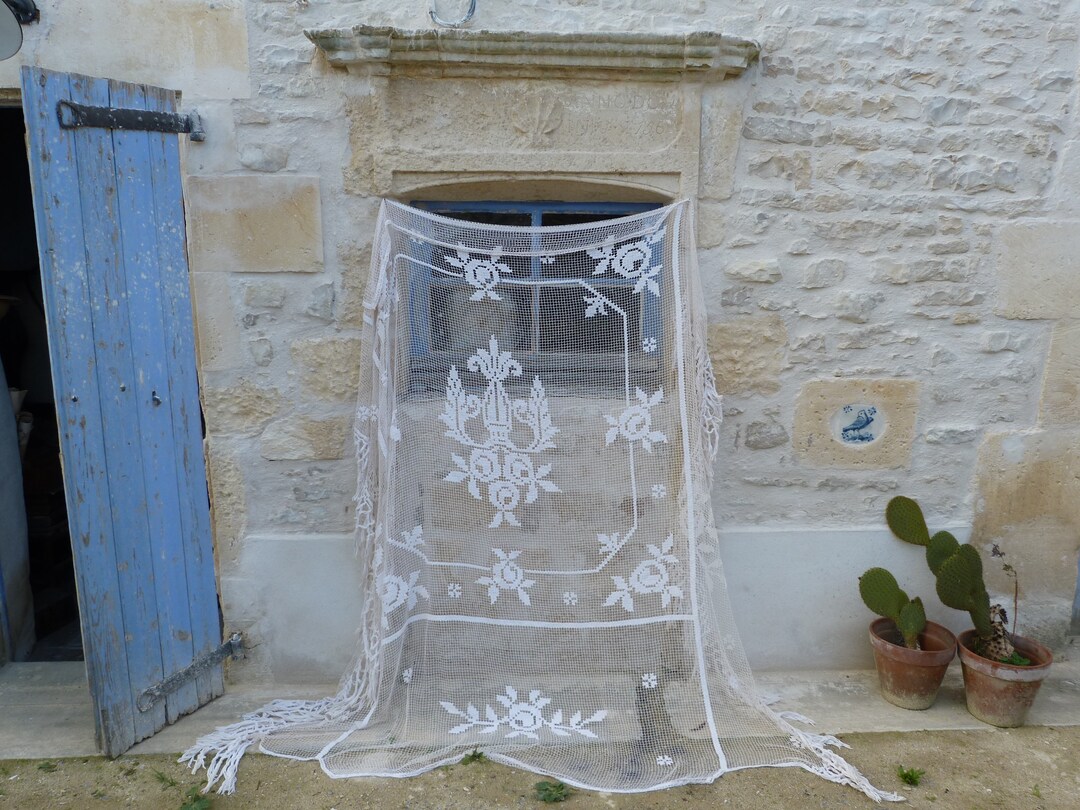Vintage Antique 1930 French White Linen Crochet Filet Lace Bedspread - Etsy
