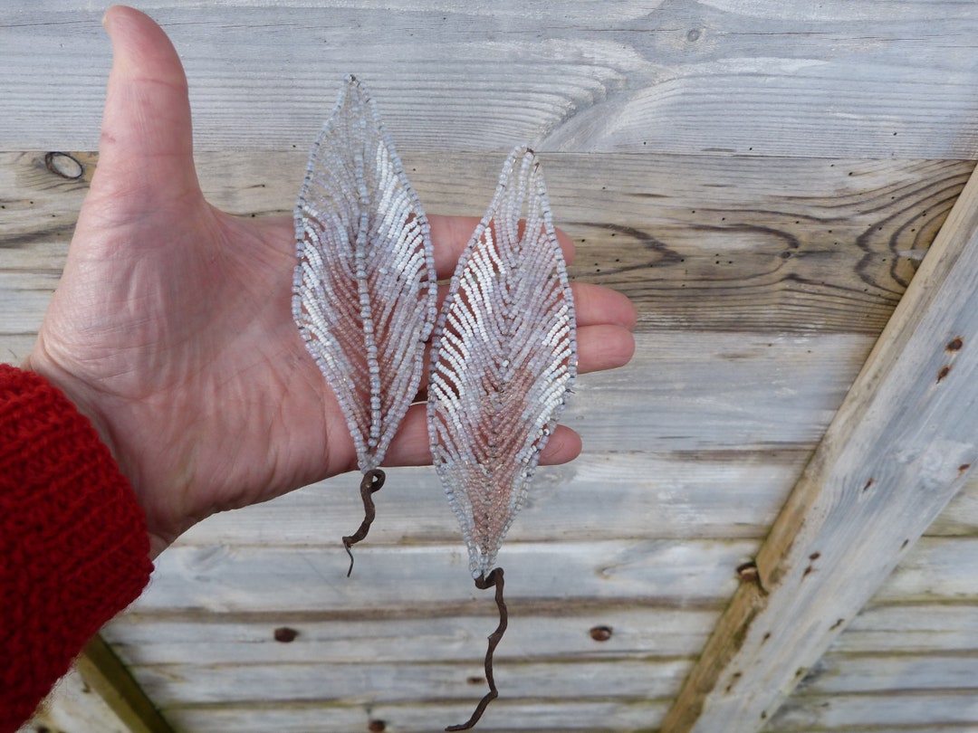 Antique French Beadwork /beaded Leaves White & Pink Set of 2 Pieces - Etsy