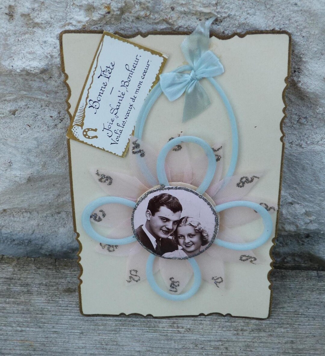 Vintage 1930/1940 Old French Fancy Postcard Adorned With Ribbons ...