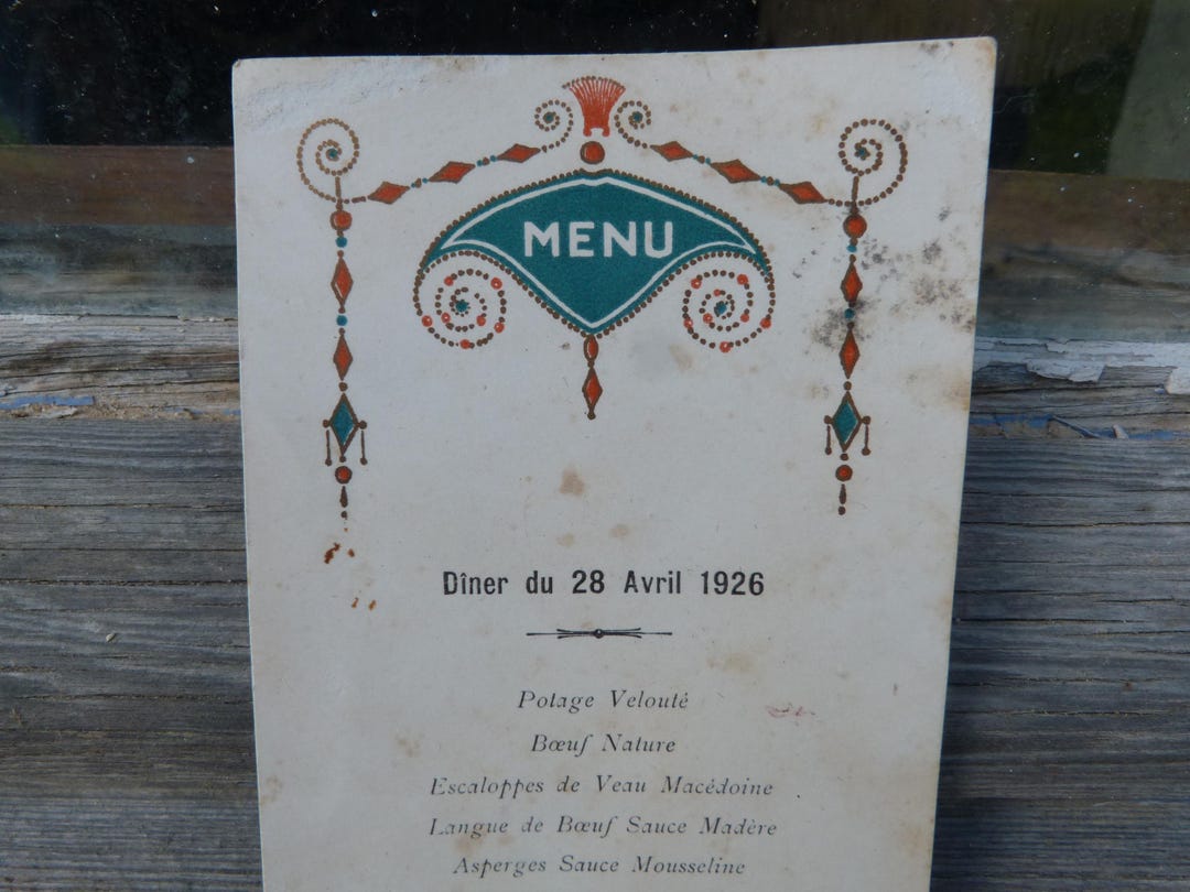 Vintage Antique Dated 1926 Old French Menu /old Paper - Etsy
