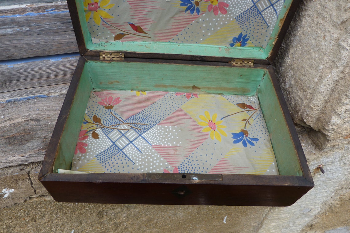 Vintage Old French Victorian Wood Box Case With Wall Paper | Etsy