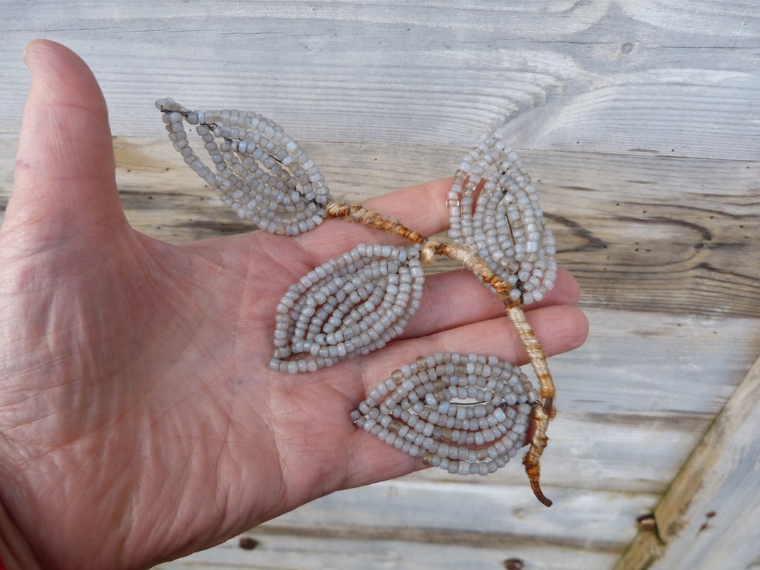 Antique French Beadwork /beaded Leaves White Branch - Etsy