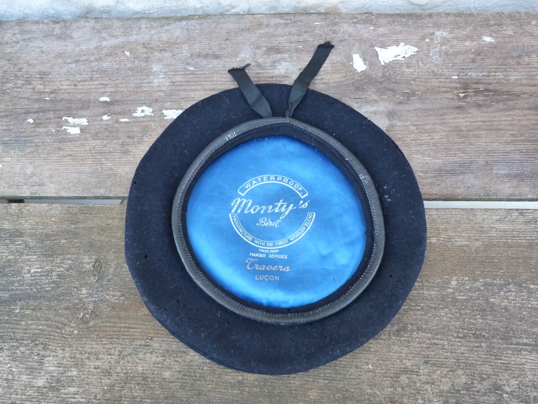 Vintage Béret Black Wool Felt Hat 100% Wool Monty's Waterproof Timeworn ...