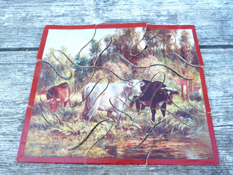 Vintage 1900 Set of 3 French Puzzle Jigsaw COUTRYSIDE Cows Landscapes ...