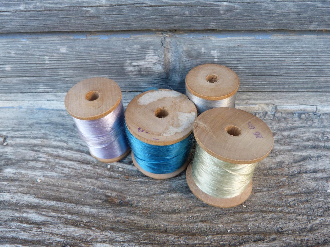 Vintage Old French Set of 4 Wood Bobbin Spool With Artificial Silk 4 ...