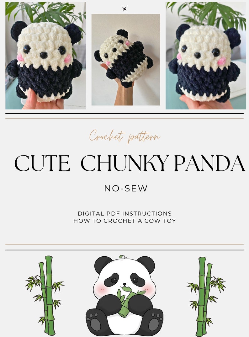 Chunky Panda No Sew Crochet Pattern, Amigurumi PDF Pattern, Crochet ...