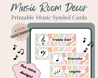 Music Symbols Printable Music Room Decor Retro Theme Music Posters for ...