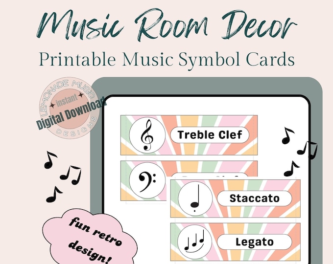 Music Symbols Printable Music Room Decor Retro Theme Music Posters for ...