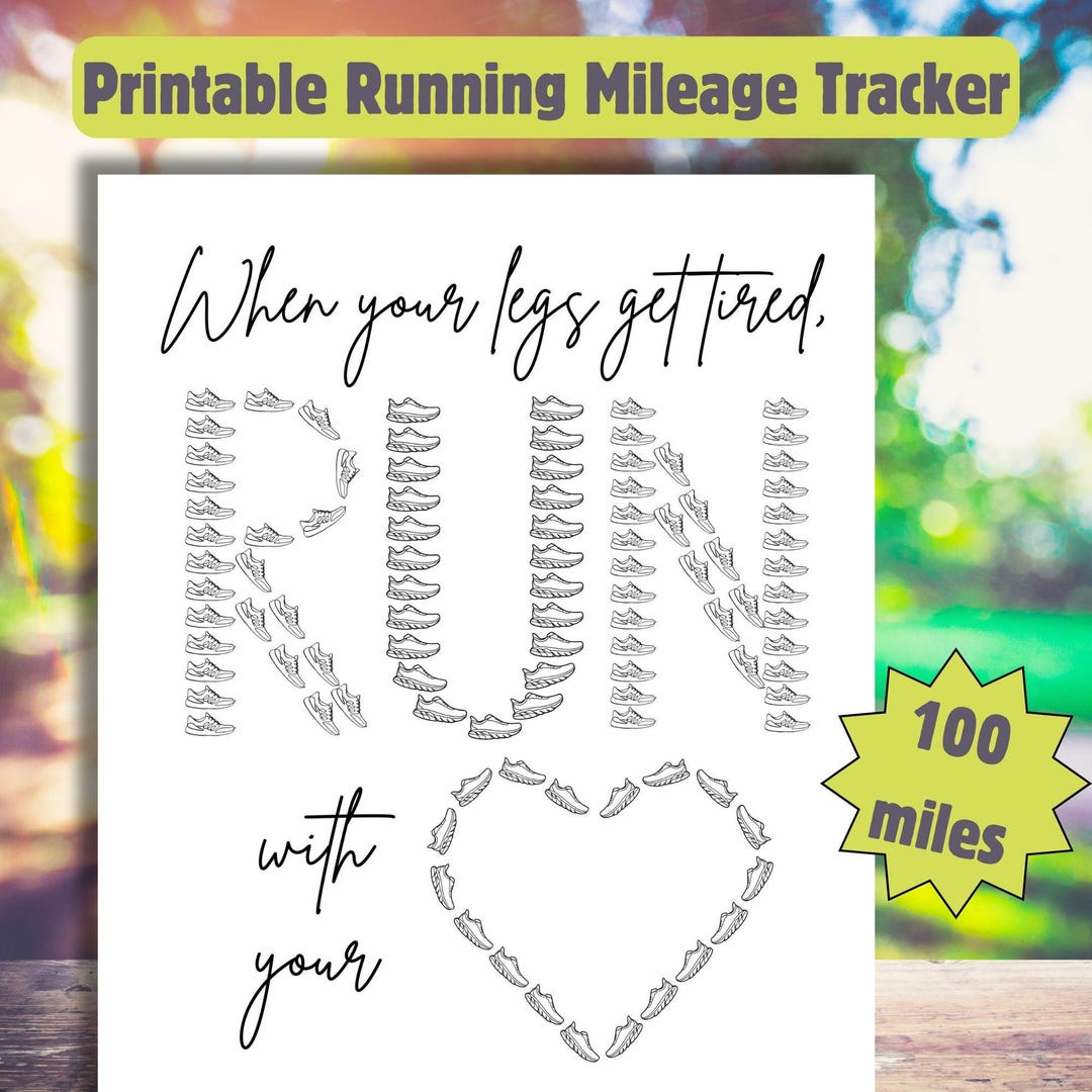 Printable Running Mileage Tracker 100 Mile Goal | Motivational Tracker ...