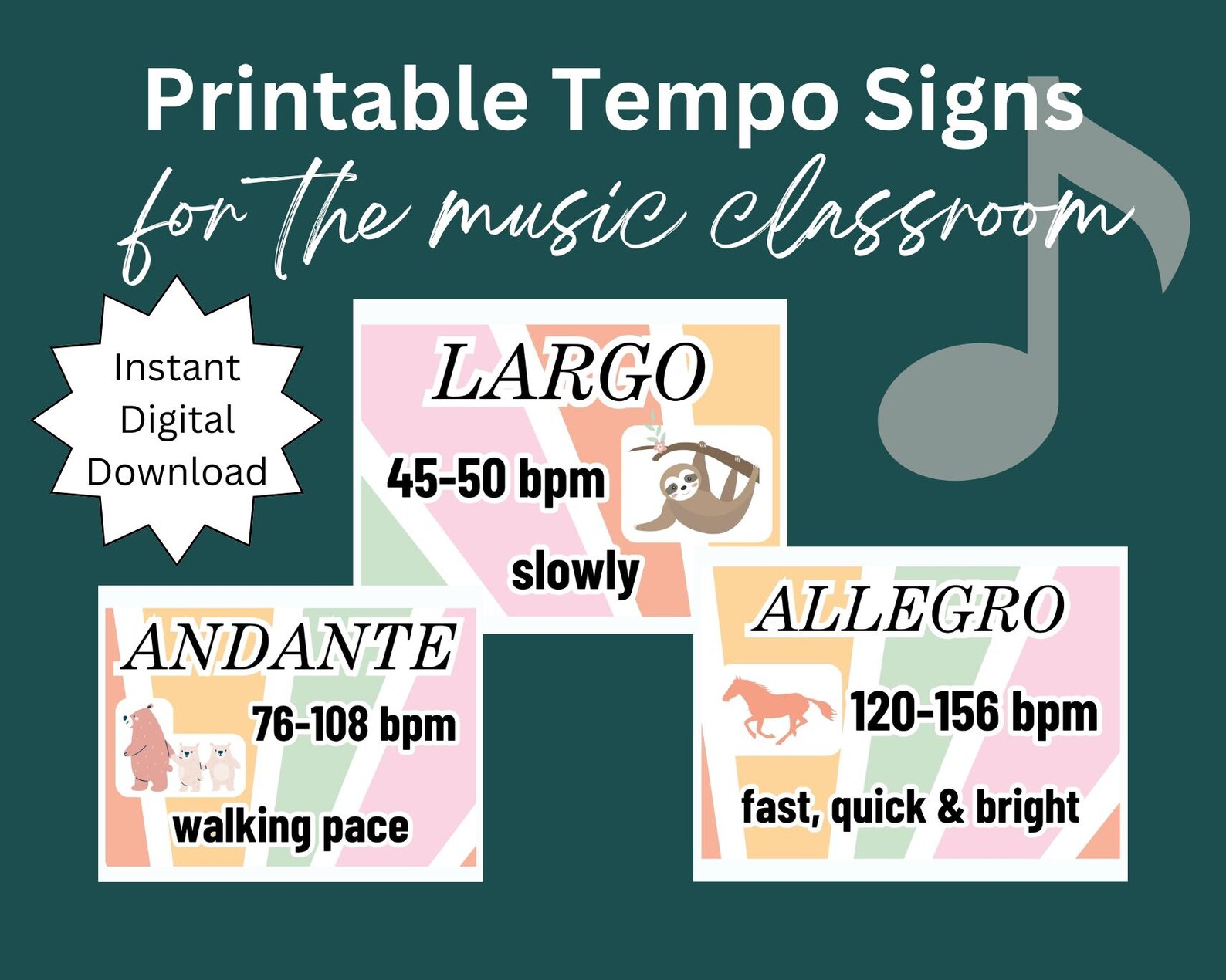 Retro Music Room Tempo Posters: Printable Classroom Decor (digital ...
