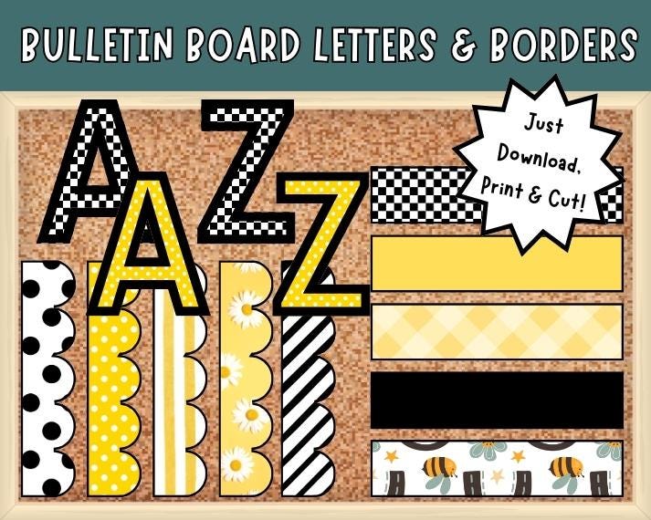 Yellow and Black Bulletin Board Borders and Capital Letters | Printable ...