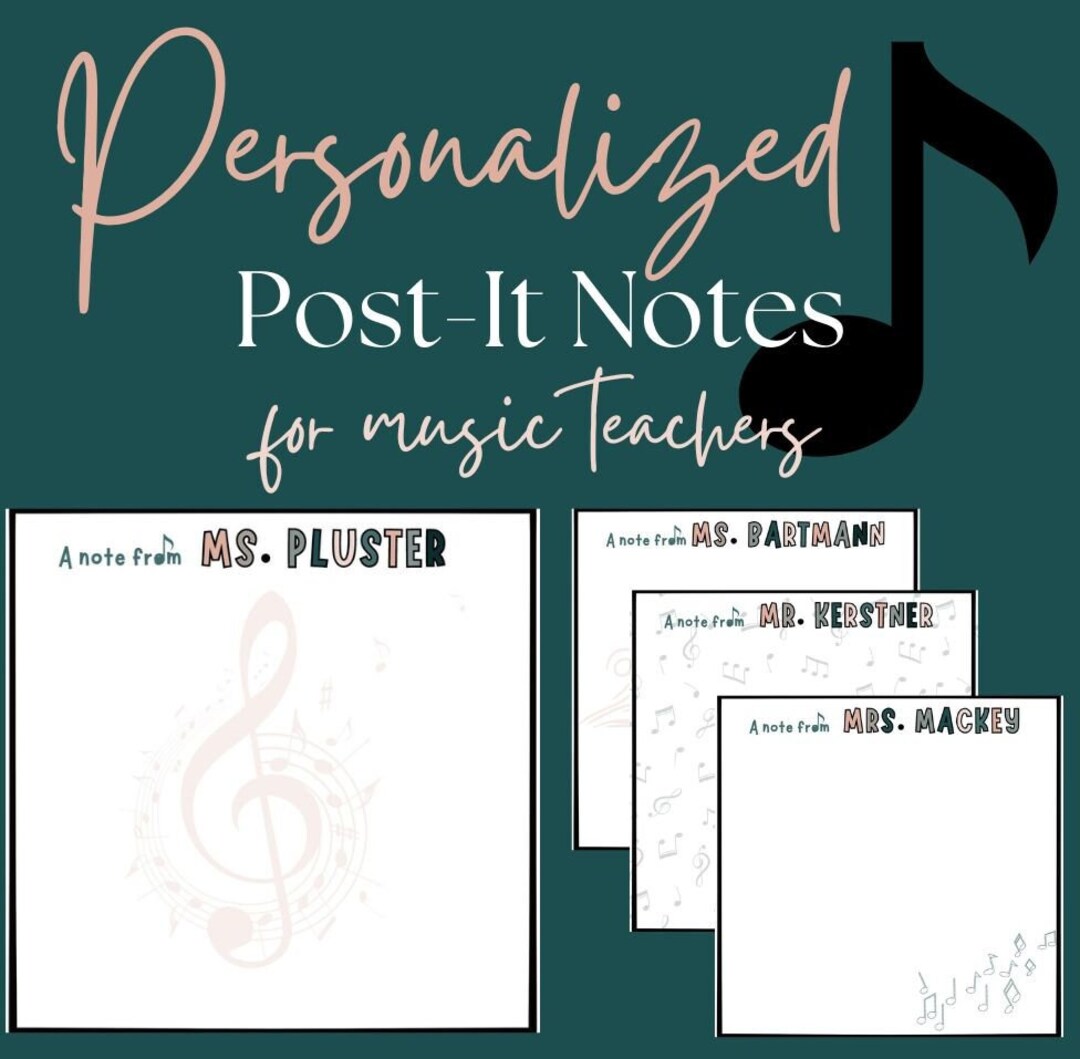 Personalized Post-it Notes Notepad for Music Teacher, Music Educator ...
