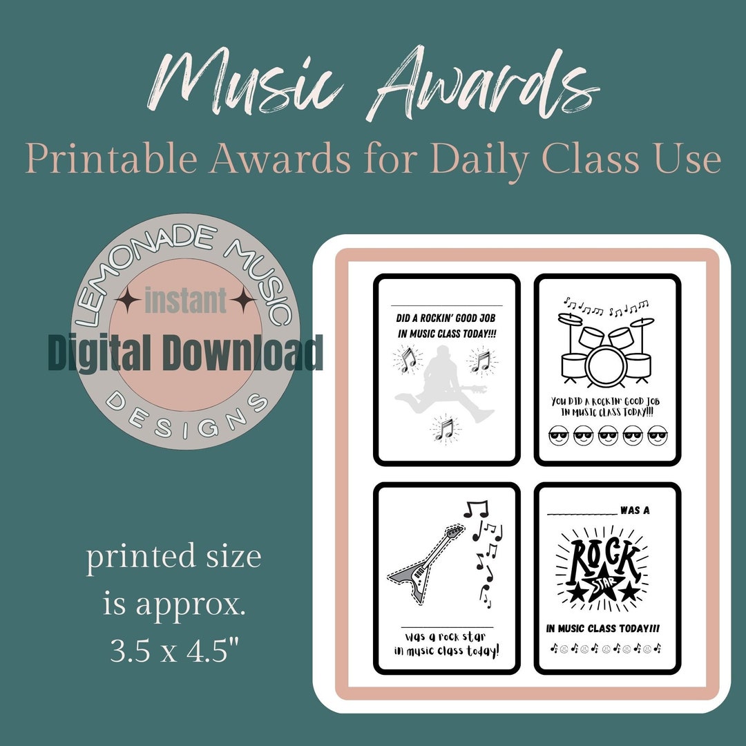 Printable Awards for the Elementary Music Classroom, Music Class Awards ...