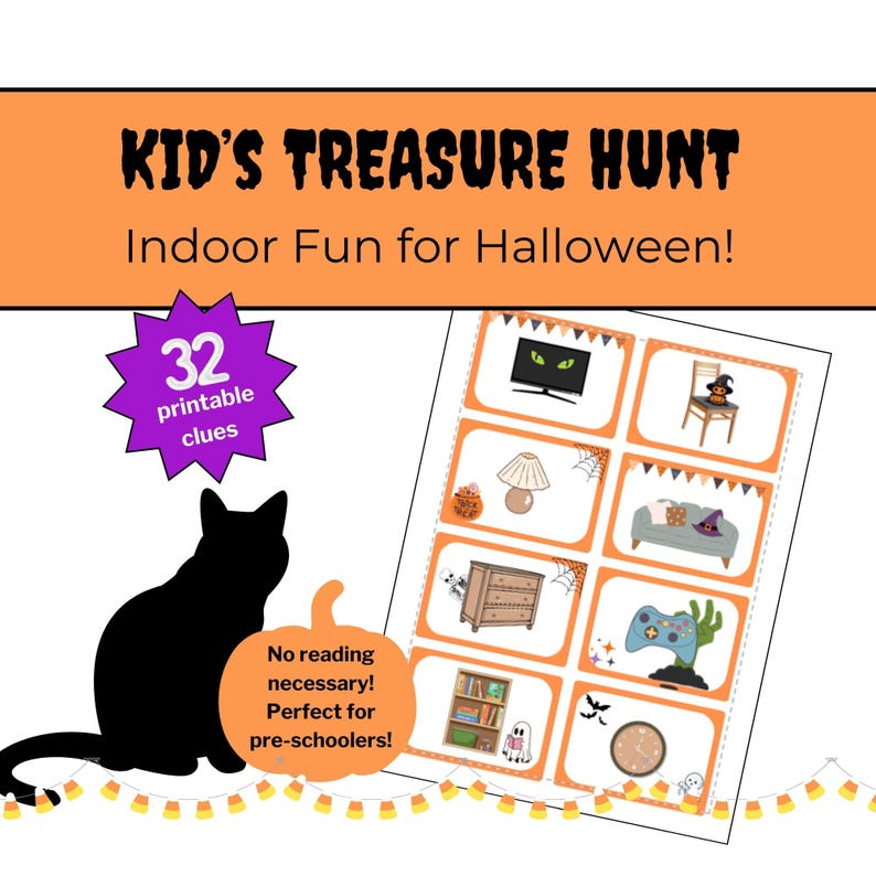 Halloween Indoor Treasure Hunt, Preschooler Digital Printable Treasure ...