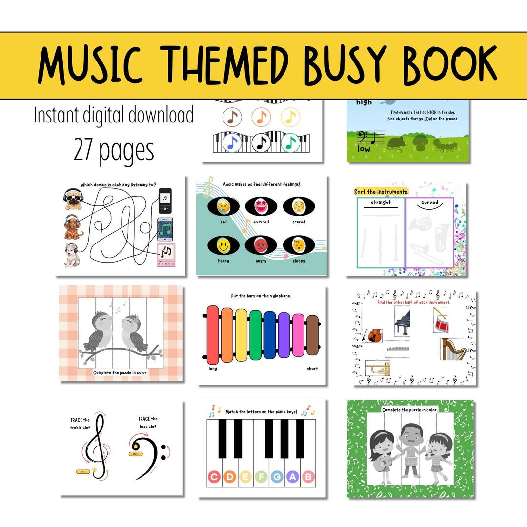 Music Themed Toddler Busy Book Pre K Quiet Book | Printable Busy Book ...