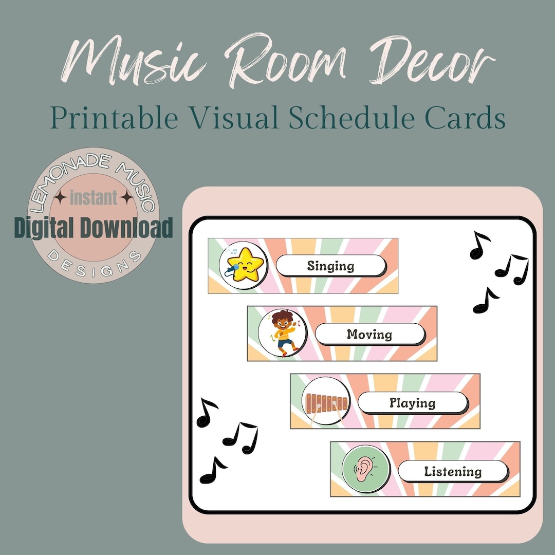 Music Room Visual Schedule Cards, Printable Elementary Music Room Decor ...