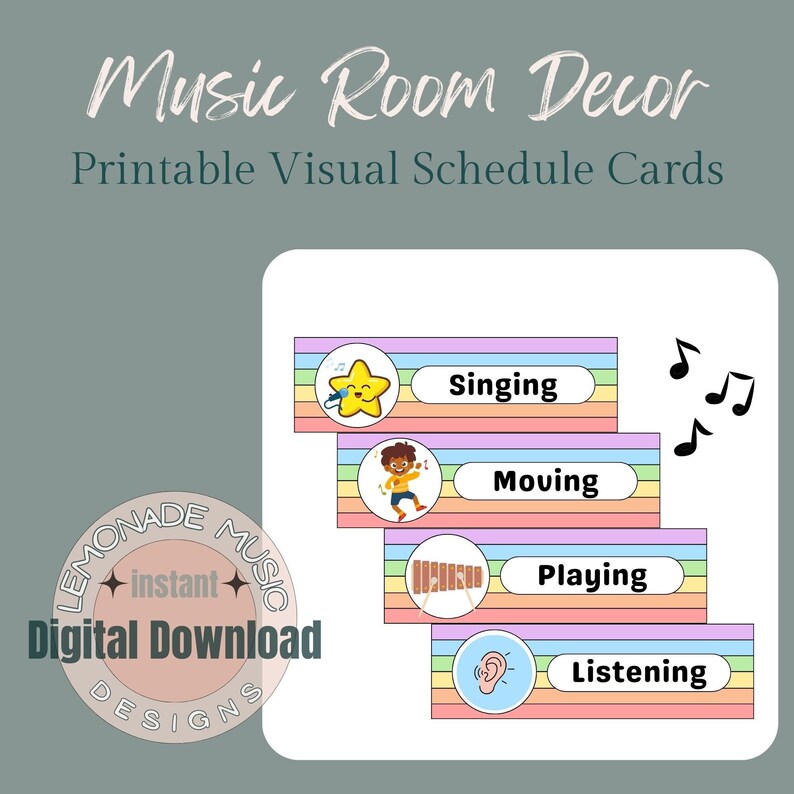 Music Room Visual Schedule Cards, Printable Elementary Music Room Decor ...