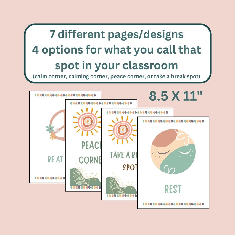 Calming Corner Signs Minimalist Design Boho Colors | Printable Calm ...