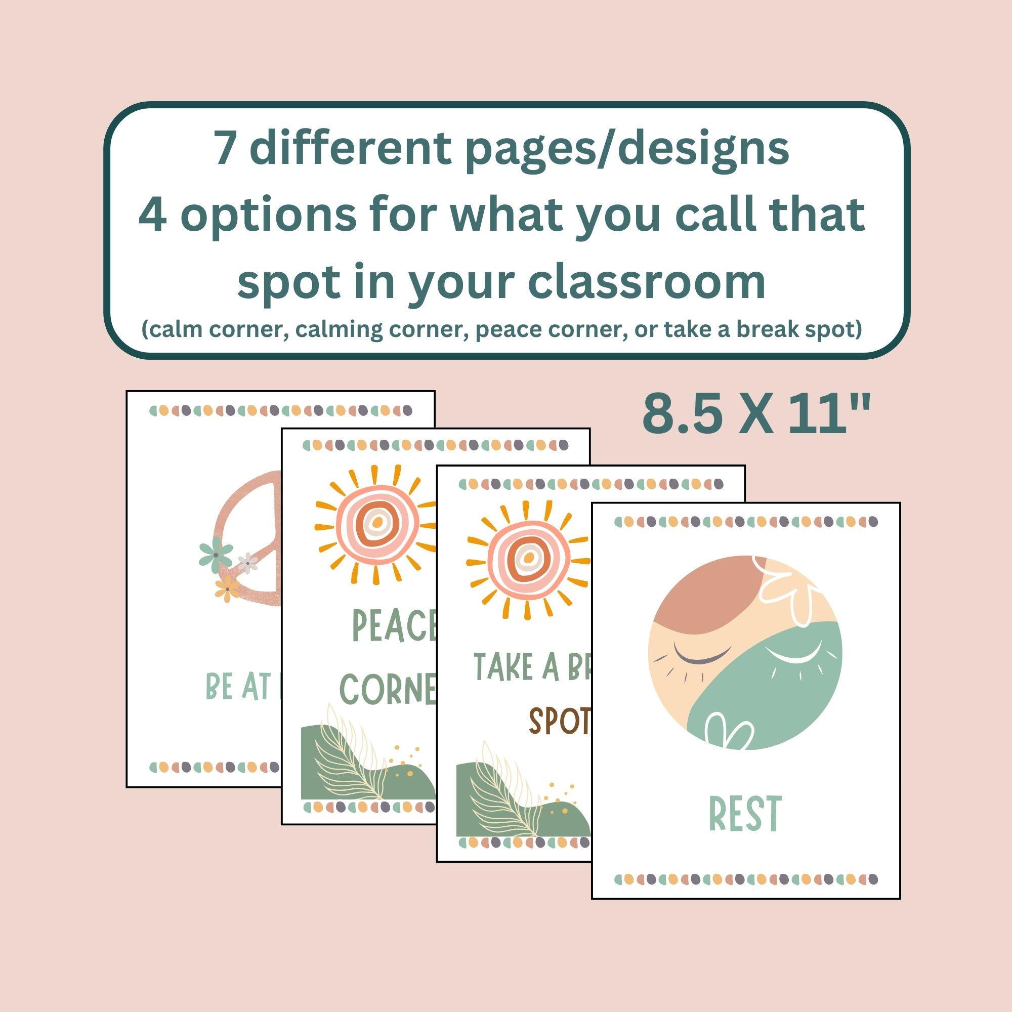 Calming Corner Signs Minimalist Design Boho Colors | Printable Calm ...