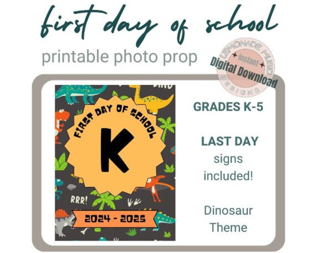 First Day of School Photo Prop Sign Dinosaur Theme First Day Sign for ...